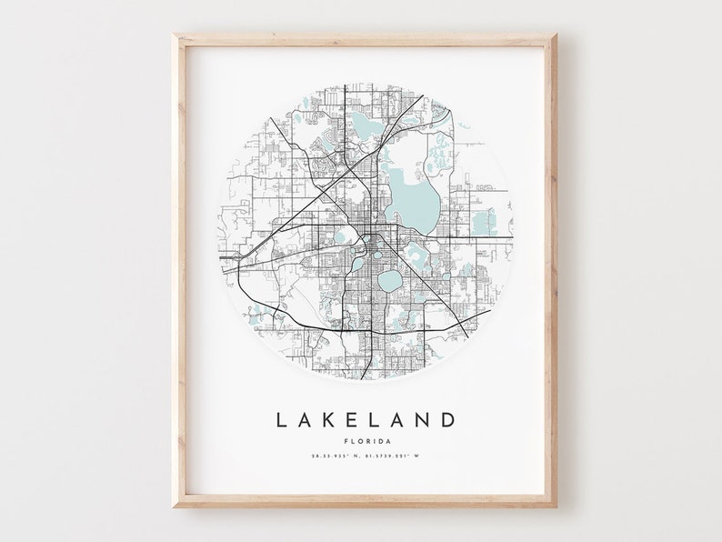 Lakeland Map Print Lakeland Map Poster City Wall Art Fl Road - Etsy