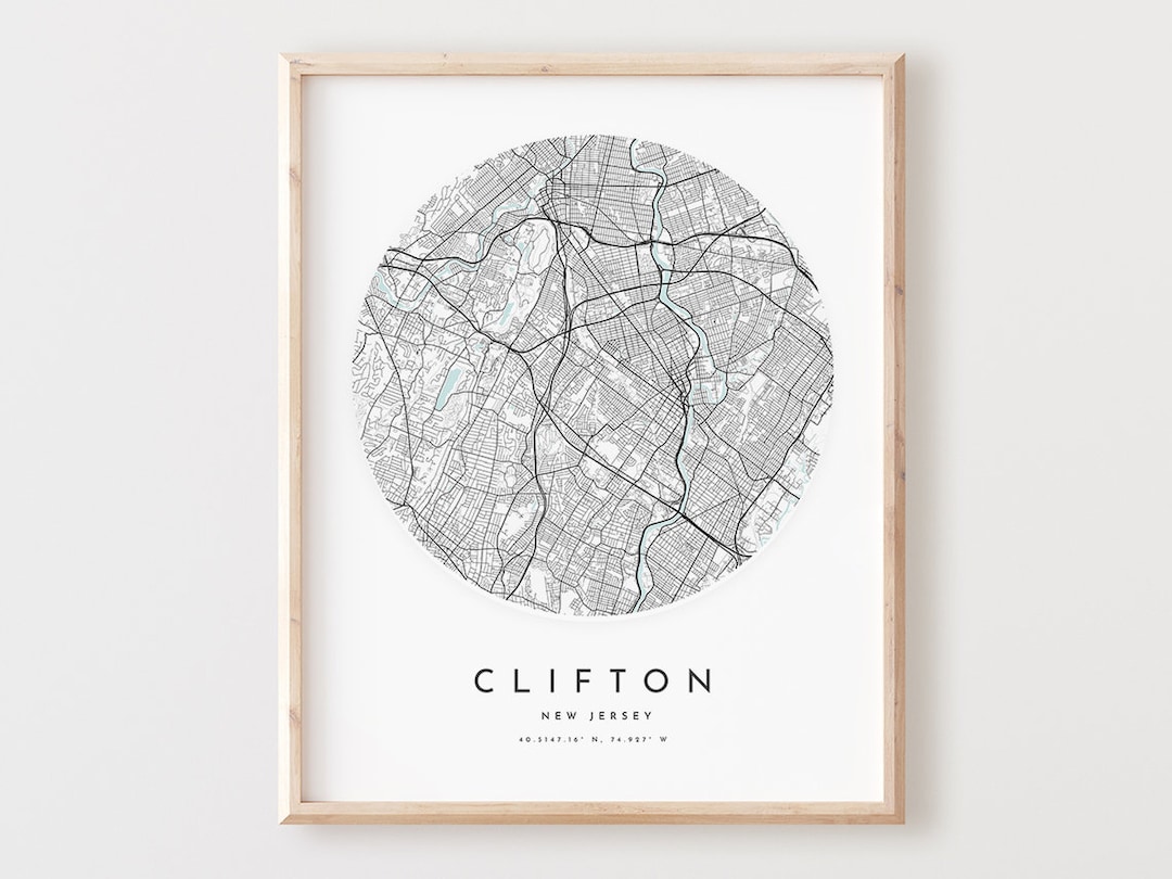 Clifton Map Print, Clifton Map Poster City Wall Art, Nj Road Map, New ...