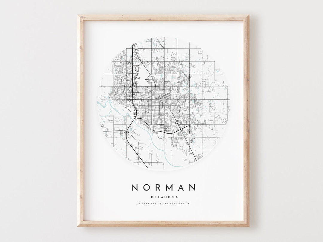 Norman Map Print, Norman Map Poster City Wall Art, Ok Road Map ...