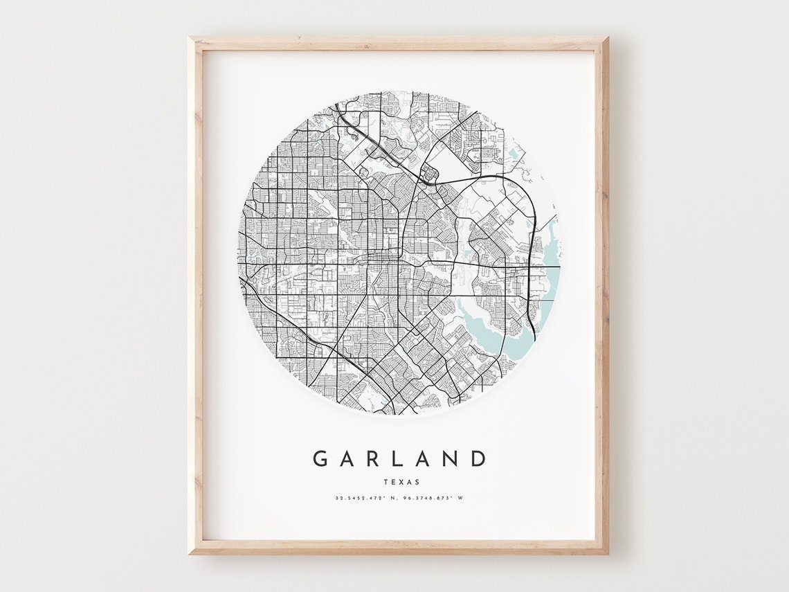 Garland Map Print, Garland Map Poster City Wall Art, Tx Road Map, Texas ...