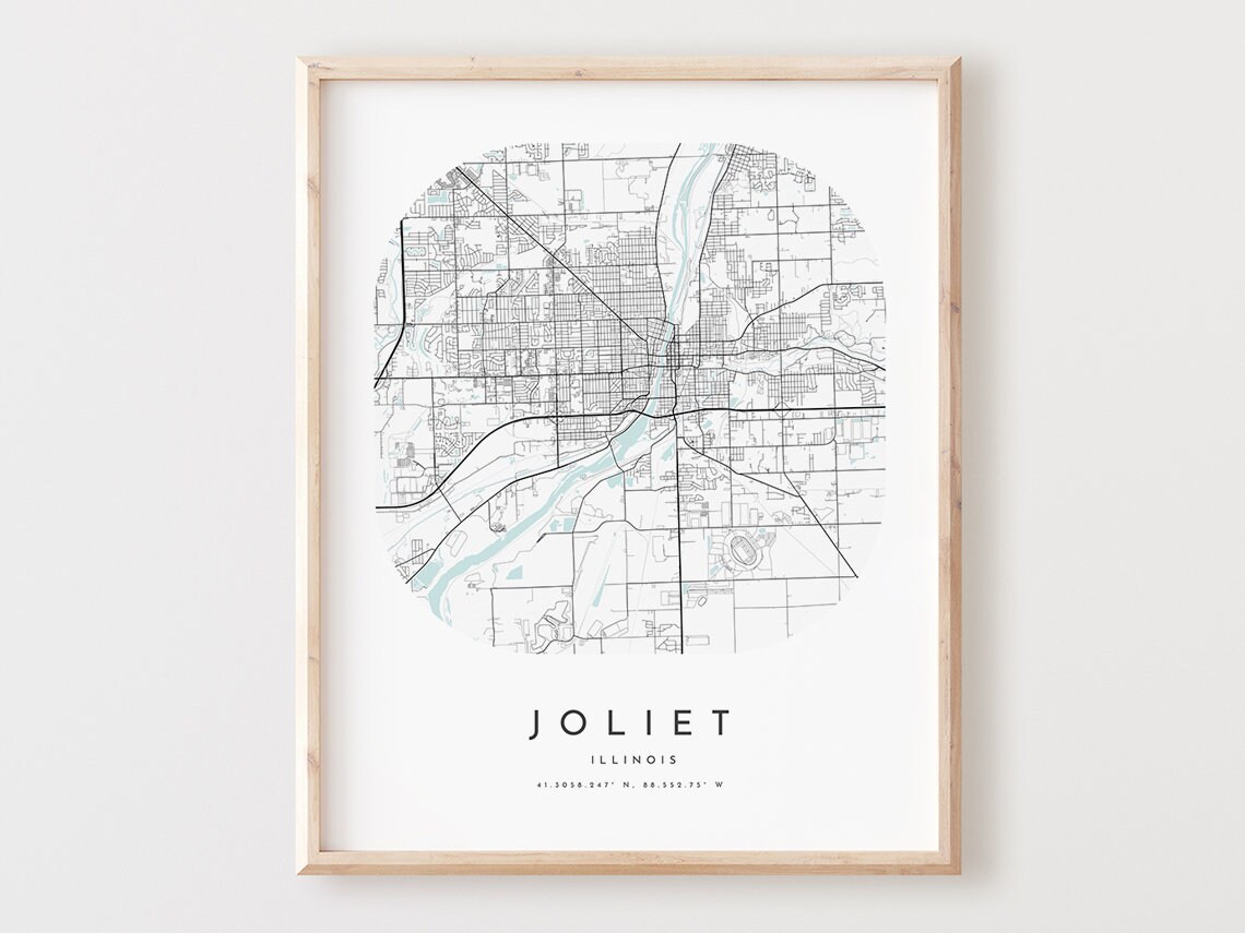 Joliet Map Poster Joliet Map Print City Wall Art Il Road | Etsy