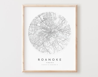 Roanoke Map Print, Roanoke Map Poster Wall Art, Va City Map, Virginia ...