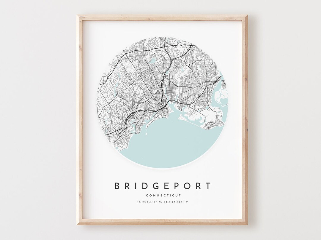 Bridgeport Map Print, Bridgeport Map Poster City Wall Art, Ct Road Map ...