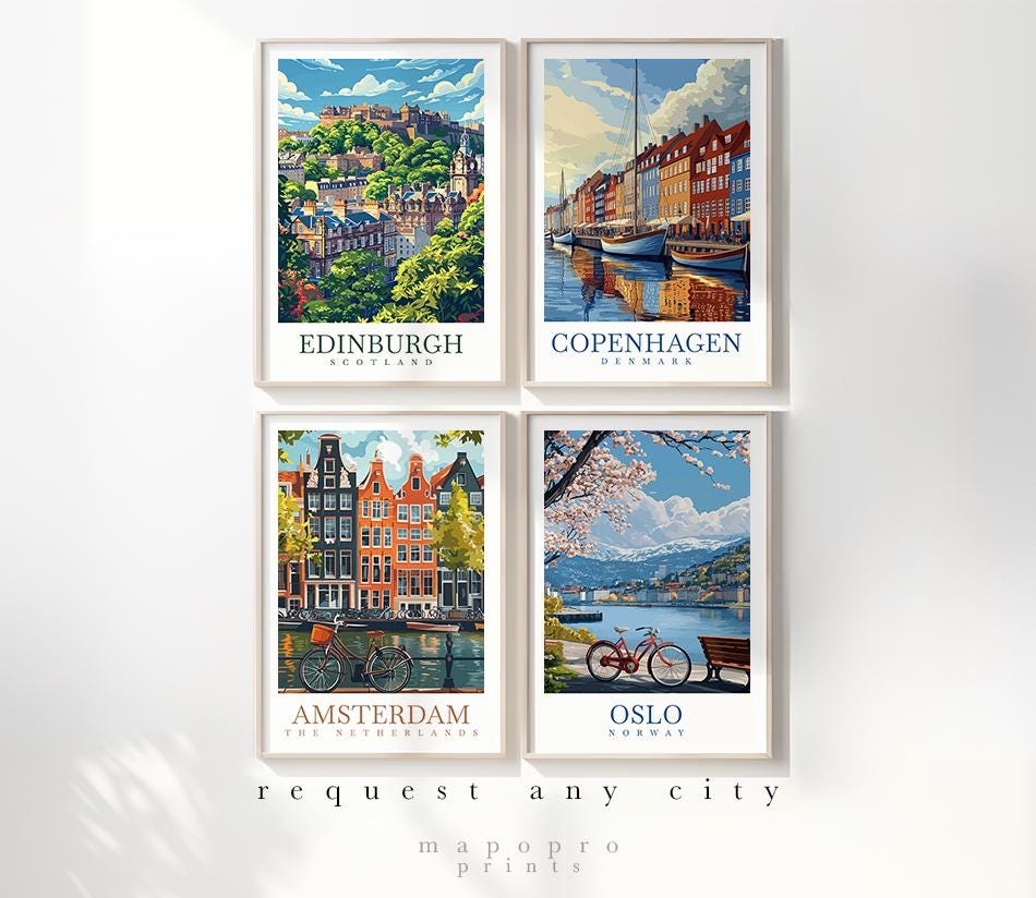 Custom Cityscape Prints Set of 4: Personalized Travel Poster Art - Etsy