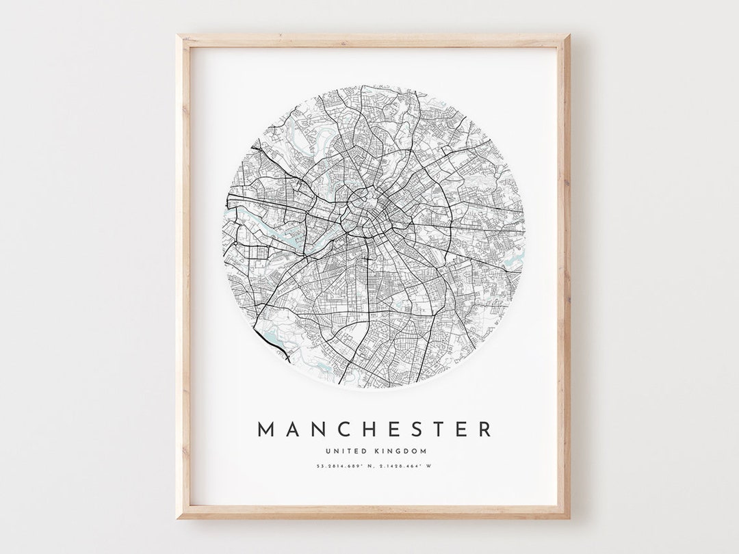 Manchester Map Print, Manchester Map Poster City Wall Art, Manchester ...