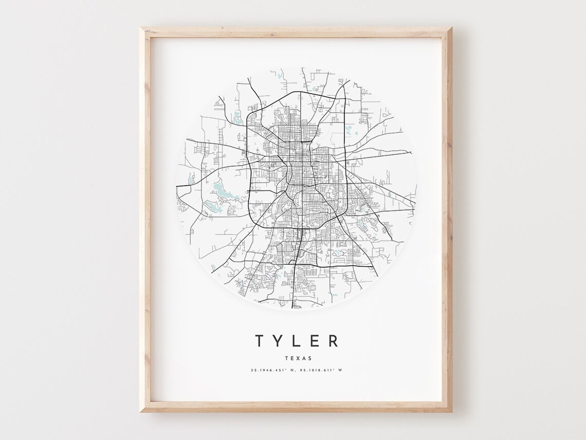 Tyler Map Print, Tyler Map Poster City Wall Art, Tx Road Map, Texas ...