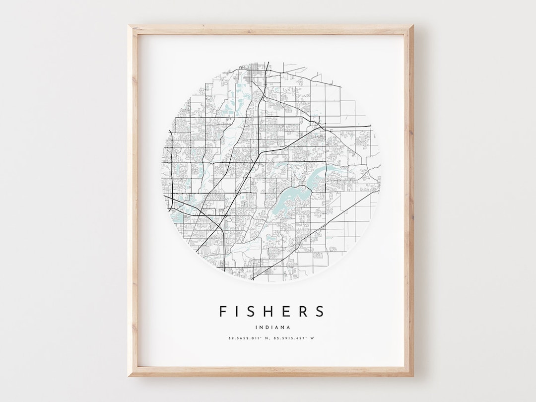 Fishers Map Print, Fishers Map Poster City Wall Art, in Road Map ...