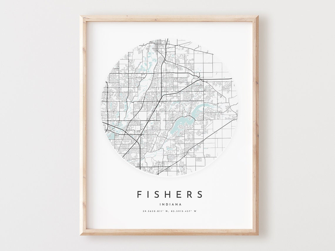 Fishers Map Print, Fishers Map Poster City Wall Art, in Road Map ...