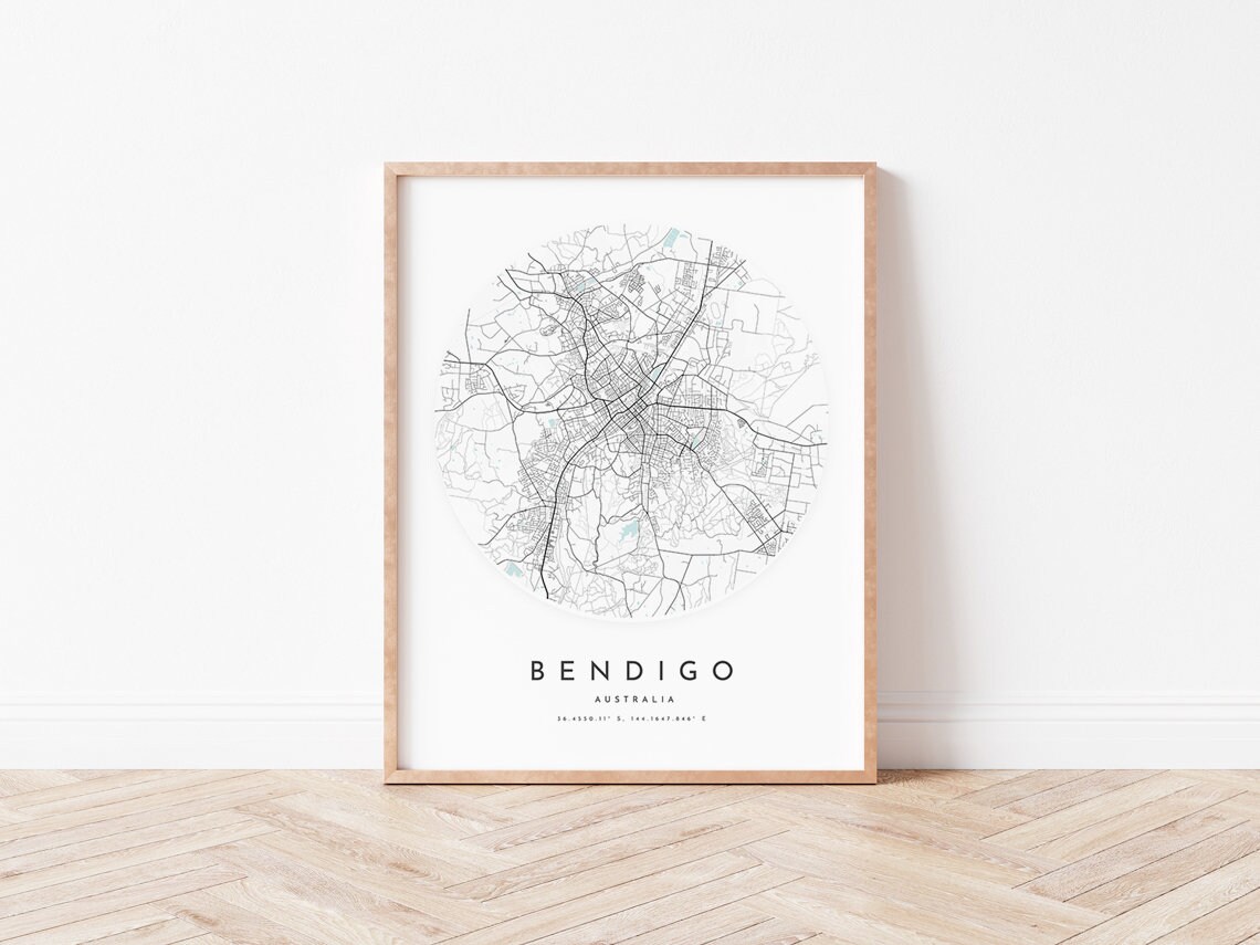 Bendigo Map Print Bendigo Map Poster City Wall Art Bendigo - Etsy