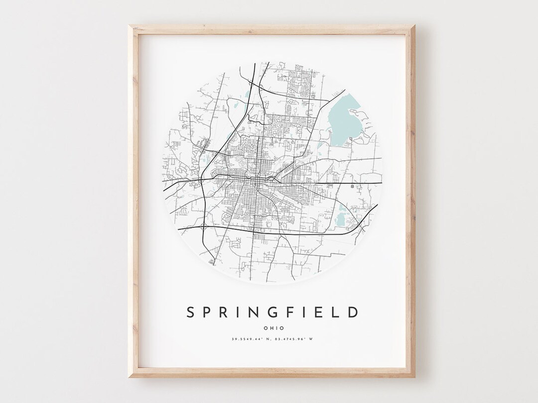 Springfield Map Print, Springfield Map Poster City Wall Art, Oh Road ...