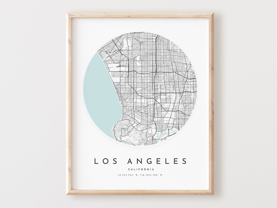 Los Angeles Map Print, Los Angeles Map Poster City Wall Art, Ca Road ...