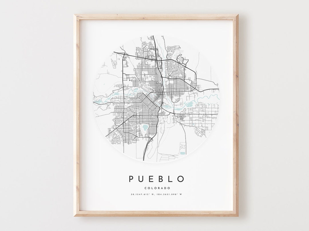 Pueblo Map Print, Pueblo Map Poster City Wall Art, Co Road Map ...