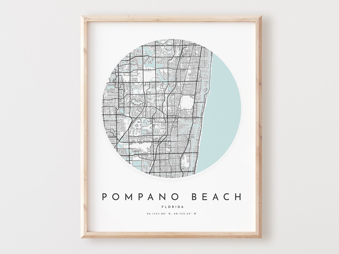 Pompano Beach Map Print, Pompano Beach Map Poster City Wall Art, Fl ...
