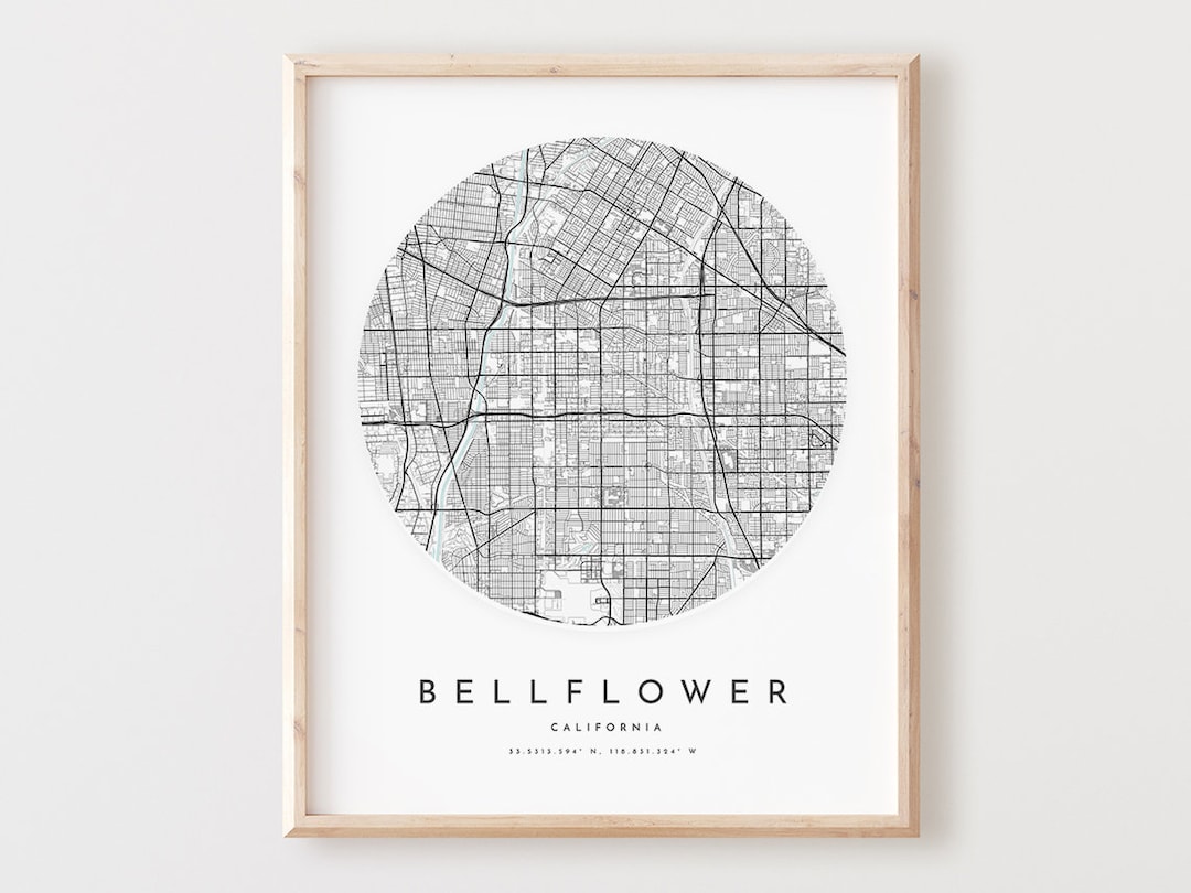 Bellflower Map Print, Bellflower Map Poster City Wall Art, Ca Road Map ...