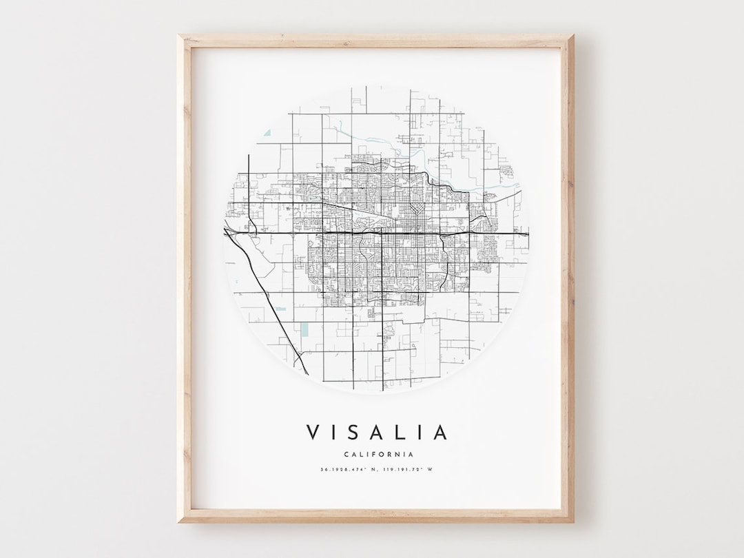 Visalia Map Print Visalia Map Poster City Wall Art Ca Road - Etsy