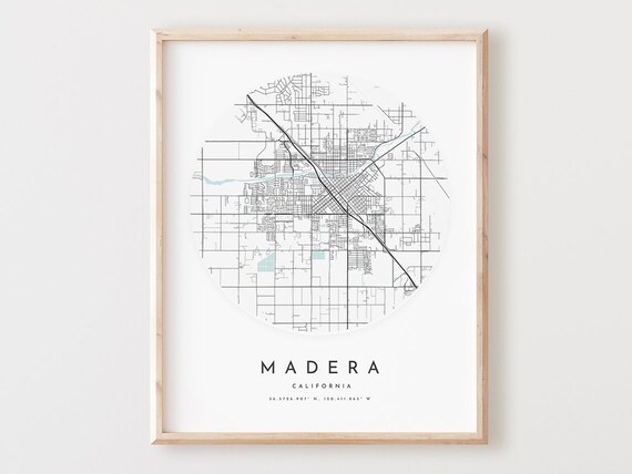 Madera Map Print Madera Map Poster City Wall Art Ca Road - Etsy