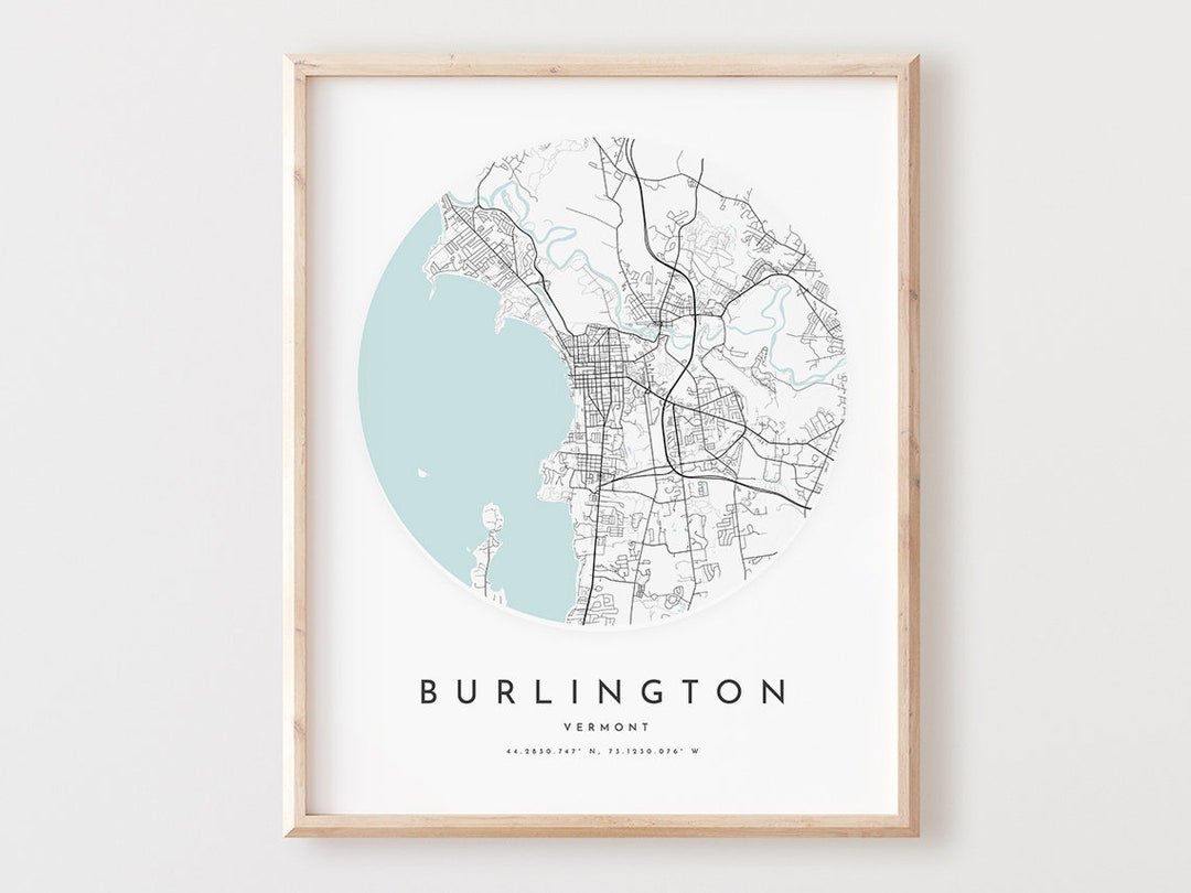 Burlington Map Print, Burlington Map Poster City Wall Art, Vt Road Map ...