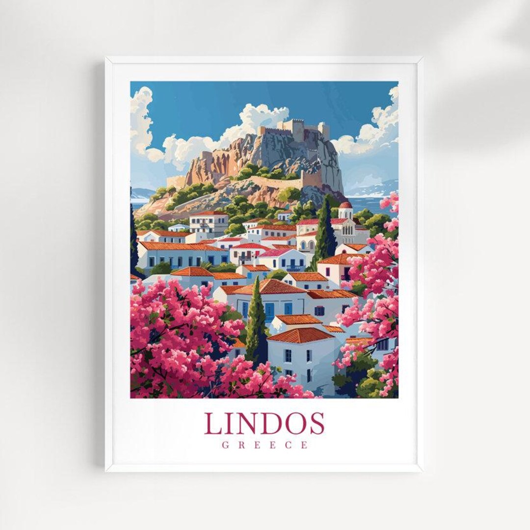Lindos Travel Print Lindos Poster Greece Wall Hanging Home Decoration ...
