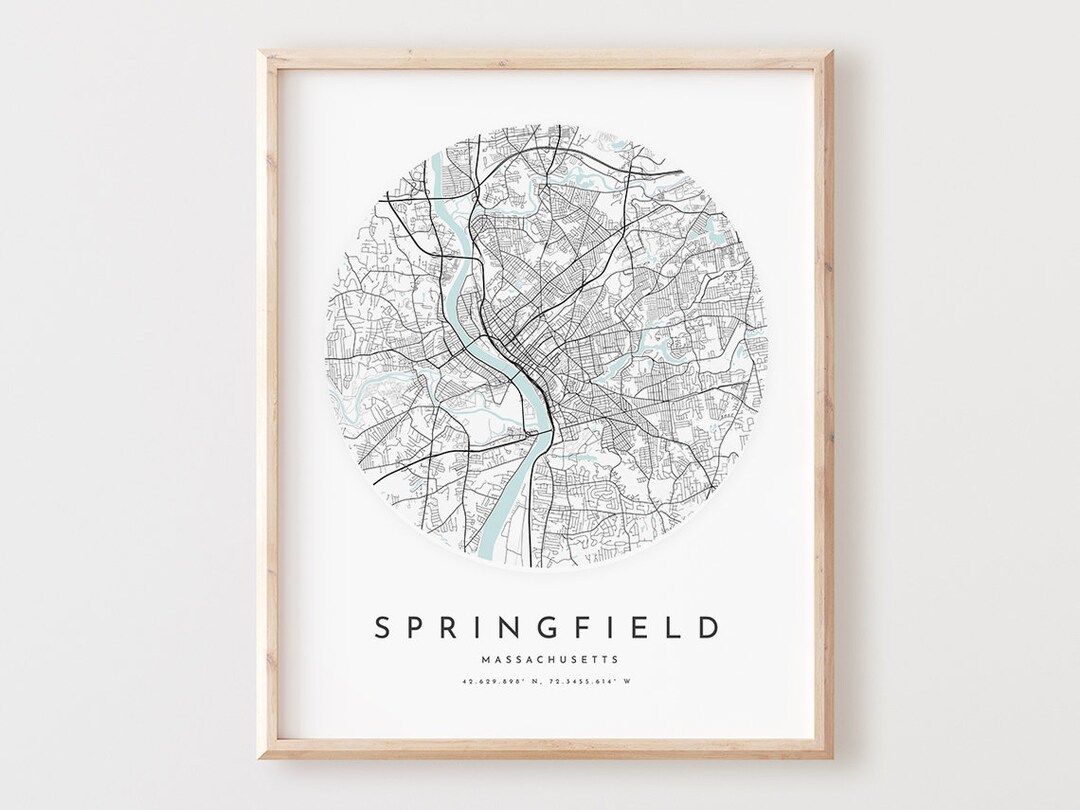 Springfield Map Print, Springfield Map Poster City Wall Art, Ma Road ...