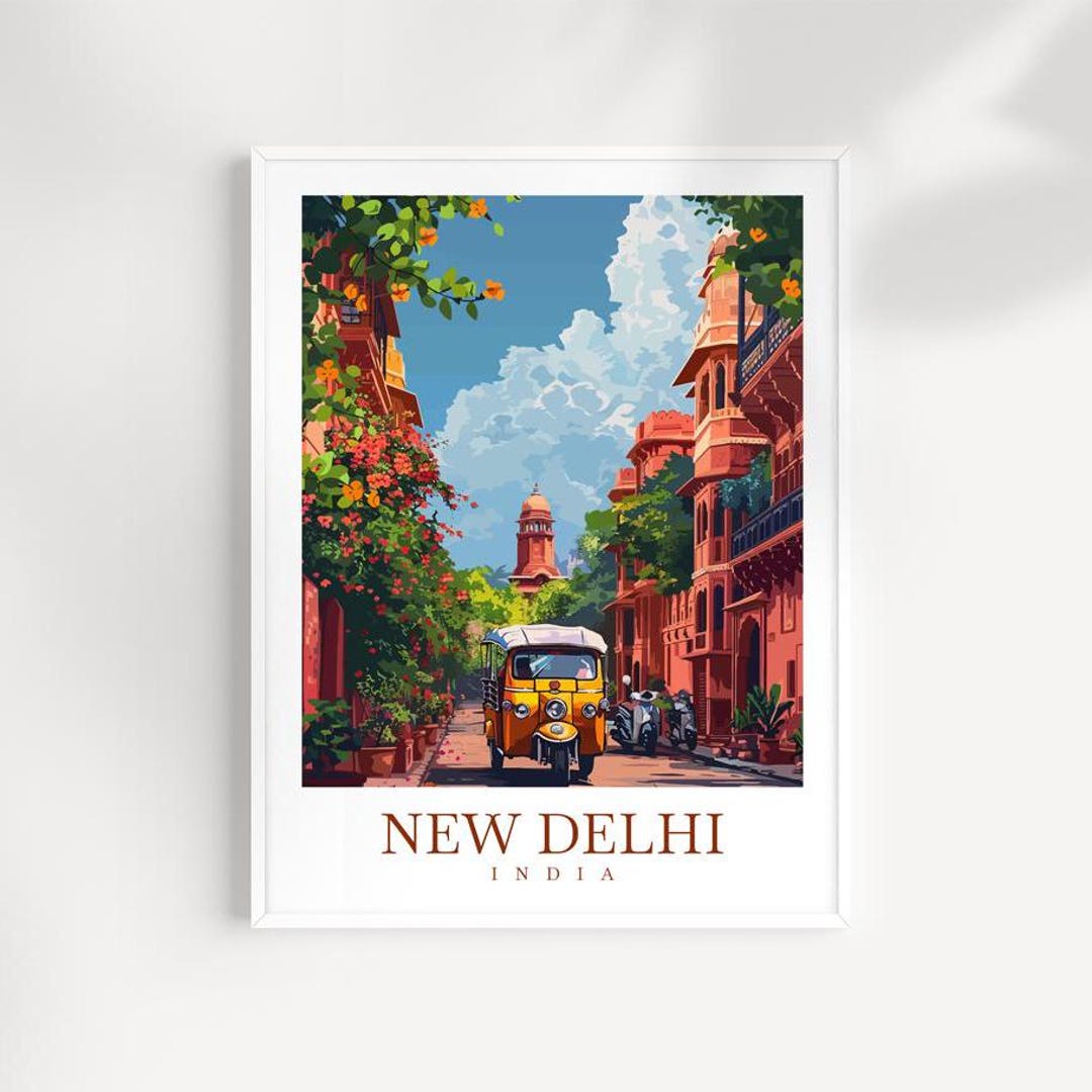 New Delhi India Travel Poster: Colorful Cityscape Art Print - Etsy