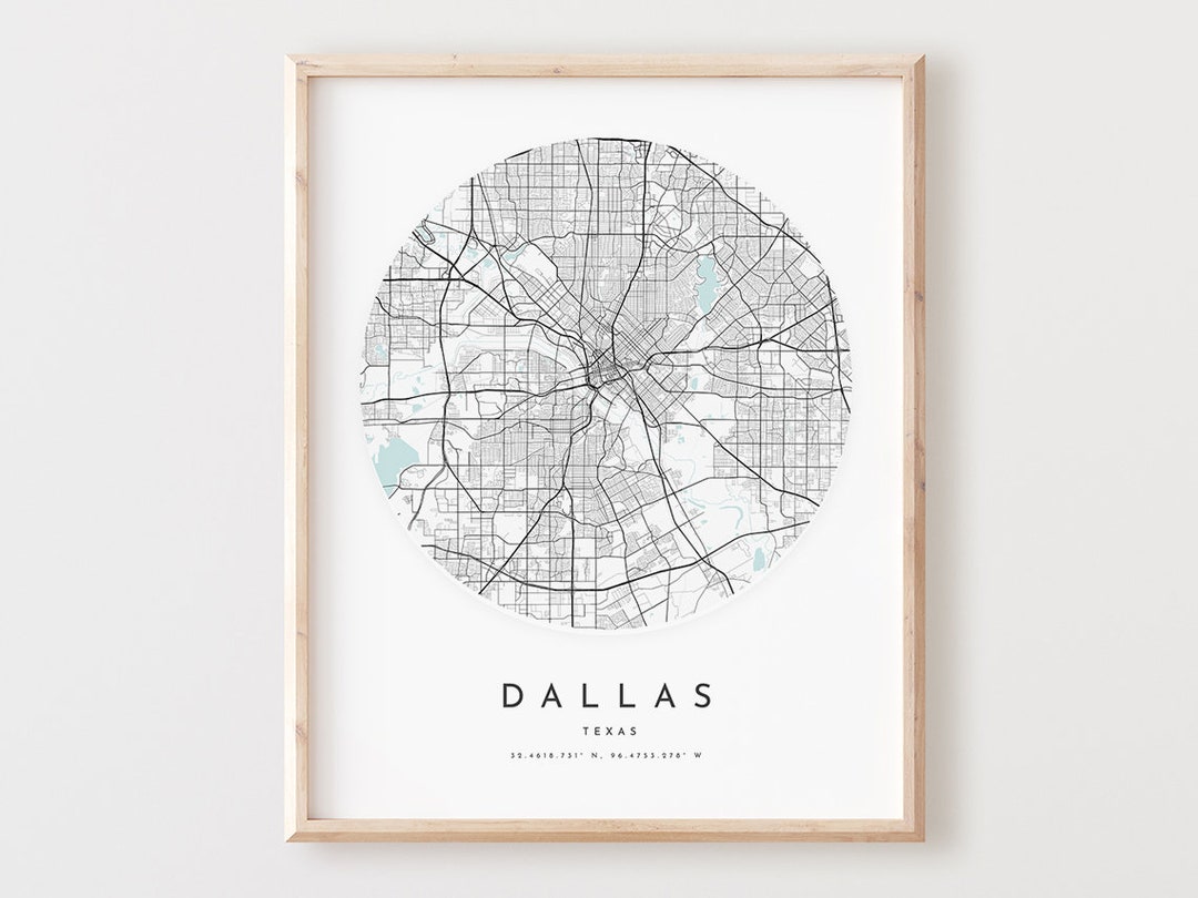 Dallas Map Print, Dallas Map Poster City Wall Art, Tx Road Map, Texas ...