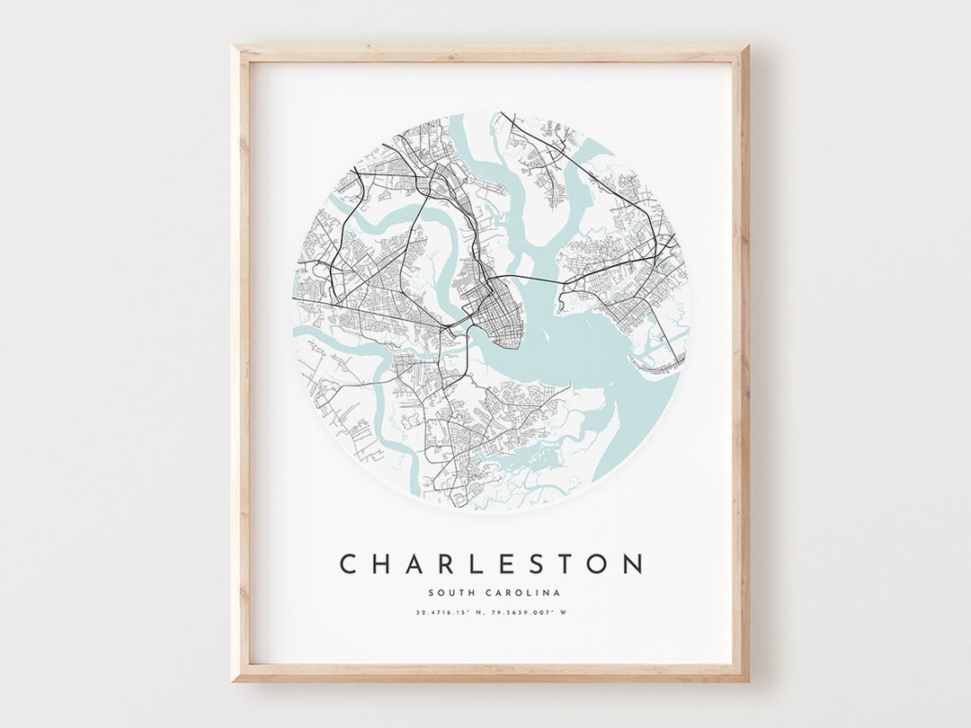 Charleston Map Print, Charleston Map Poster City Wall Art, Sc Road Map ...