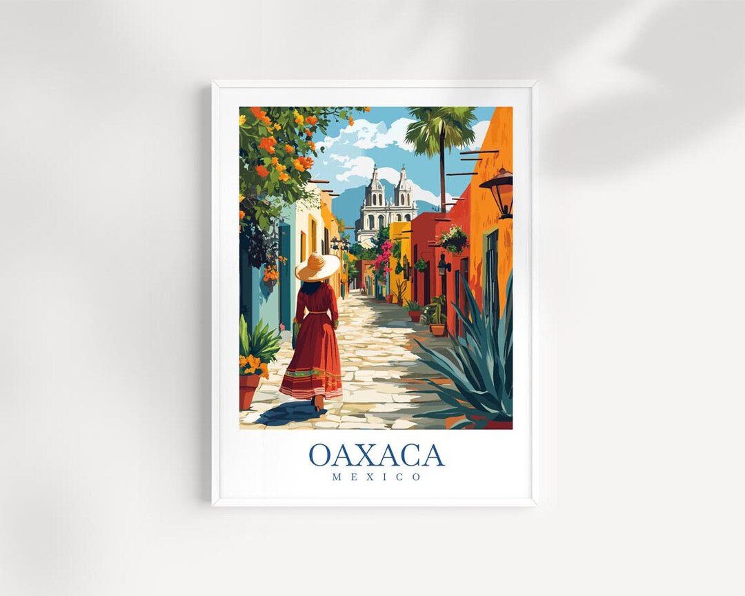 Impressão de viagem de Oaxaca, México: arte colorida da paisagem urbana ...