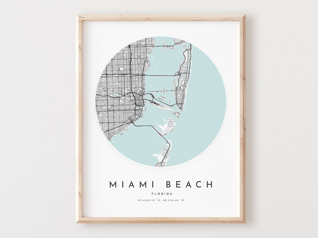 Miami Beach Map Print Miami Beach Map Poster City Wall Art - Etsy