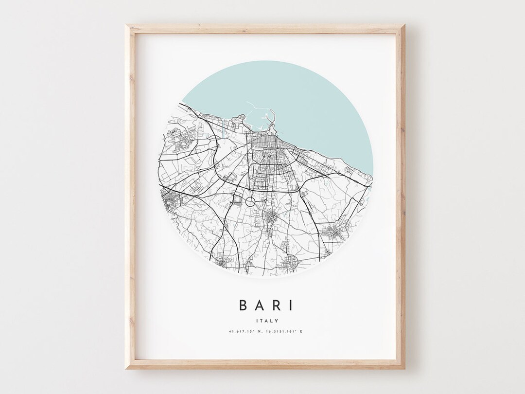 Bari Map Print, Bari Map Poster City Wall Art, Bari Road Map, Bari ...