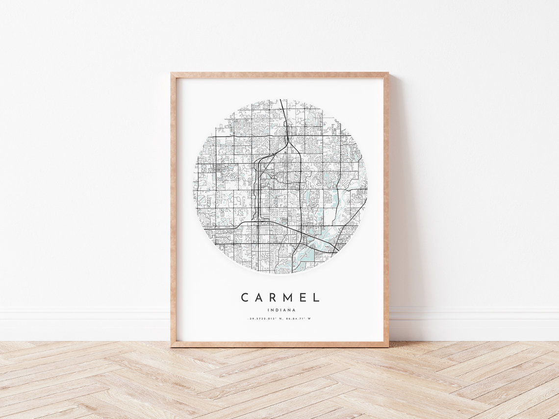 Carmel Map Print, Carmel Map Poster City Wall Art, in Road Map, Indiana ...