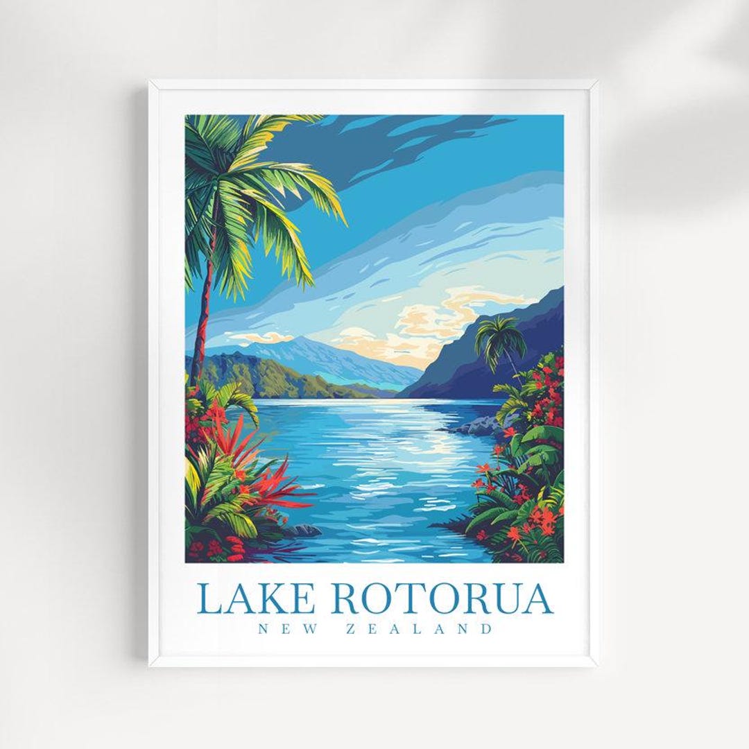 Lake Rotorua Travel Poster Lake Rotorua Print New Zealand Art Print ...