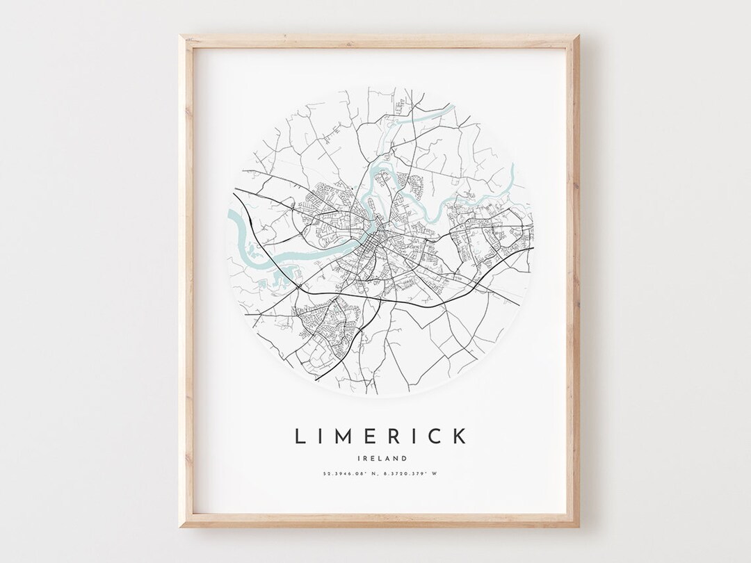 Limerick Map Print, Limerick Map Poster City Wall Art, Limerick Road ...