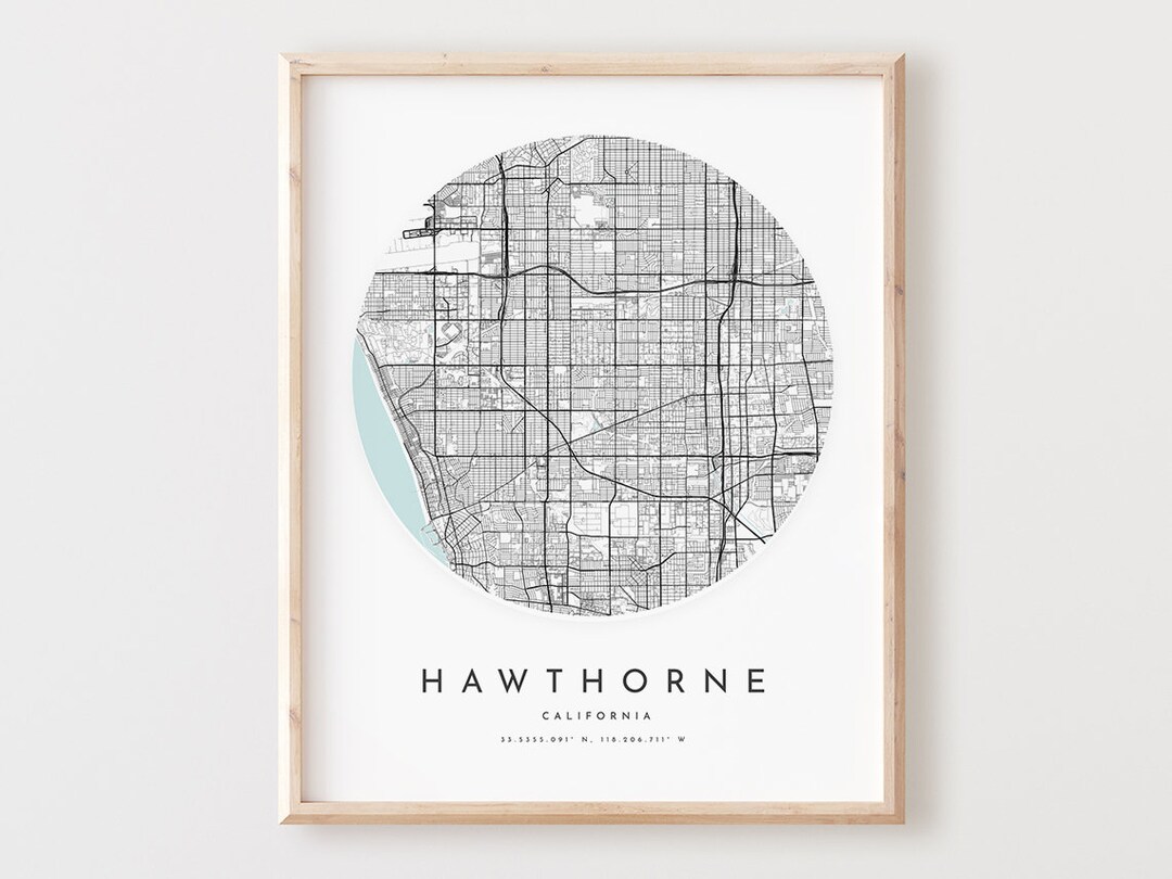 Hawthorne Map Print, Hawthorne Map Poster City Wall Art, Ca Road Map ...