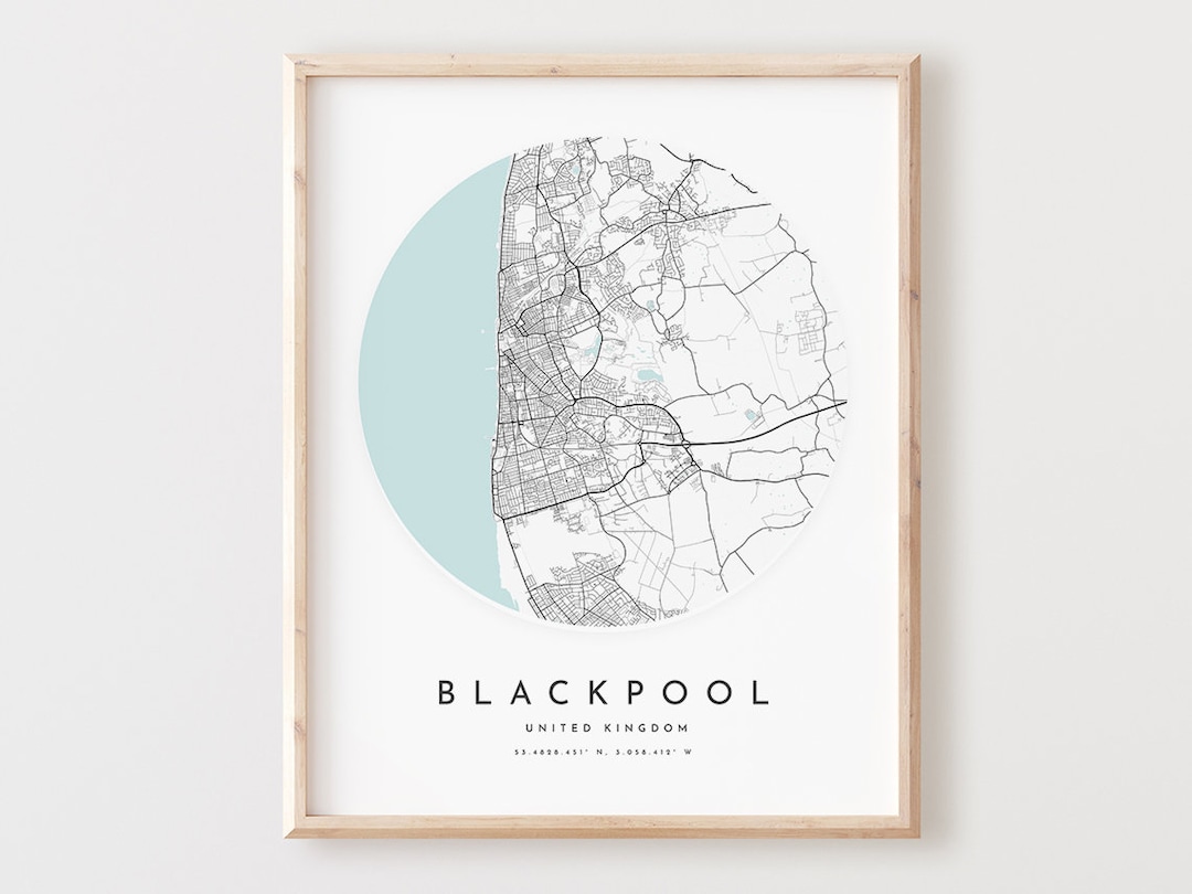 Blackpool Map Print, Blackpool Map Poster City Wall Art, Blackpool Road ...