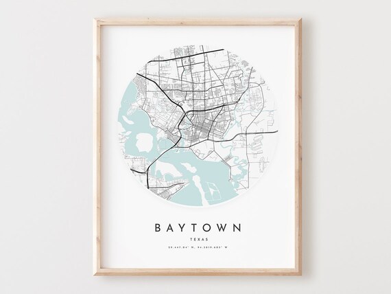 Baytown Map Print Baytown Map Poster City Wall Art Tx Road | Etsy