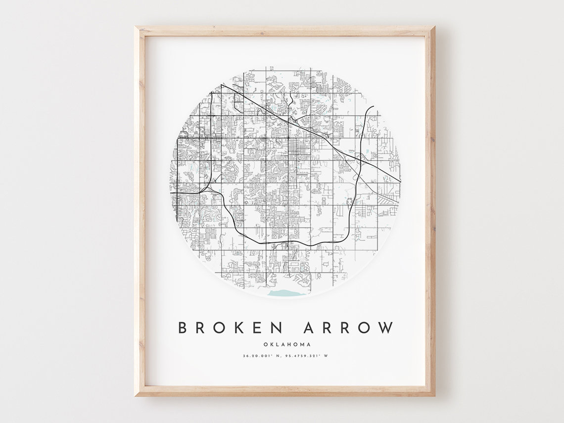 Broken Arrow Map Print, Broken Arrow Map Poster City Wall Art, Ok Road ...