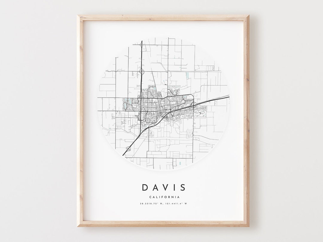 Davis Map Print, Davis Map Poster City Wall Art, Ca Road Map ...