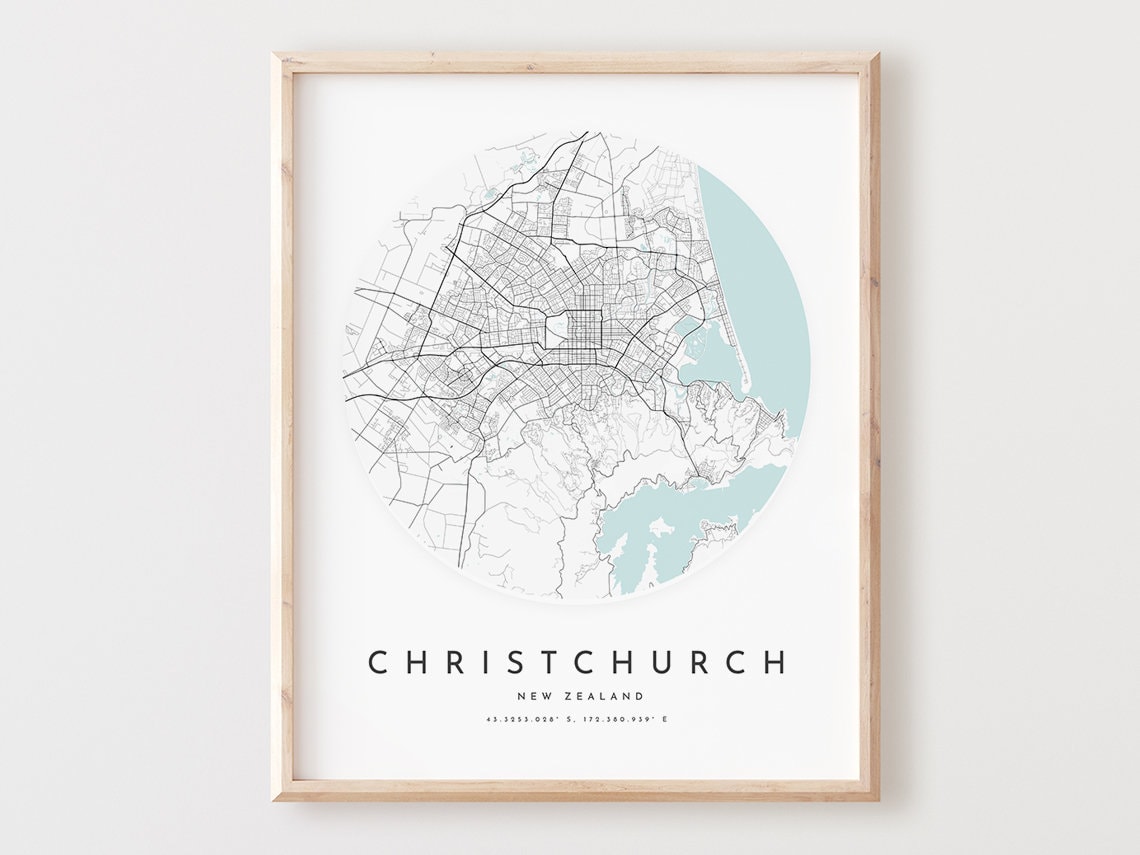 Christchurch Map Print, Christchurch Map Poster City Wall Art ...