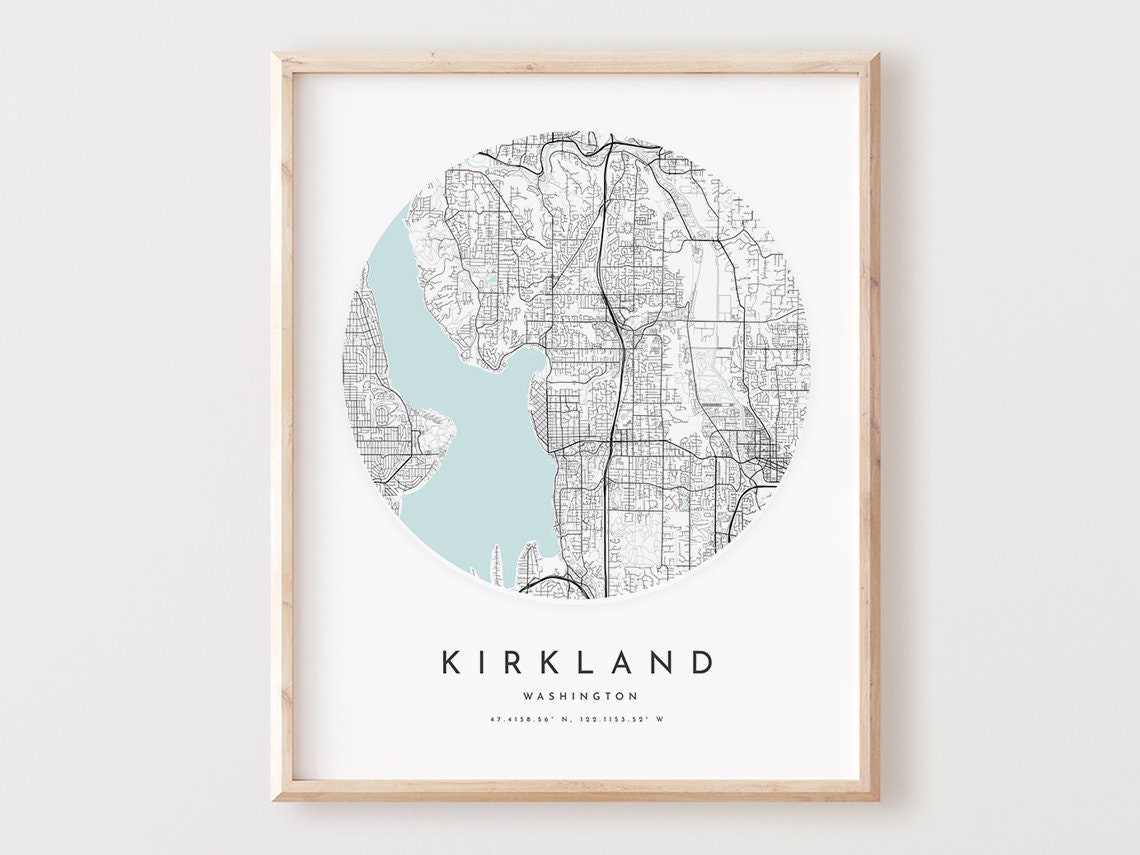 Kirkland Map Print Kirkland Map Poster City Wall Art Wa Road | Etsy