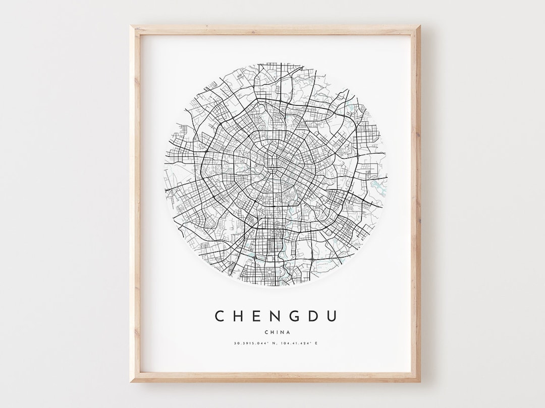Chengdu City Map Print: Modern Black and White Wall Art - Etsy