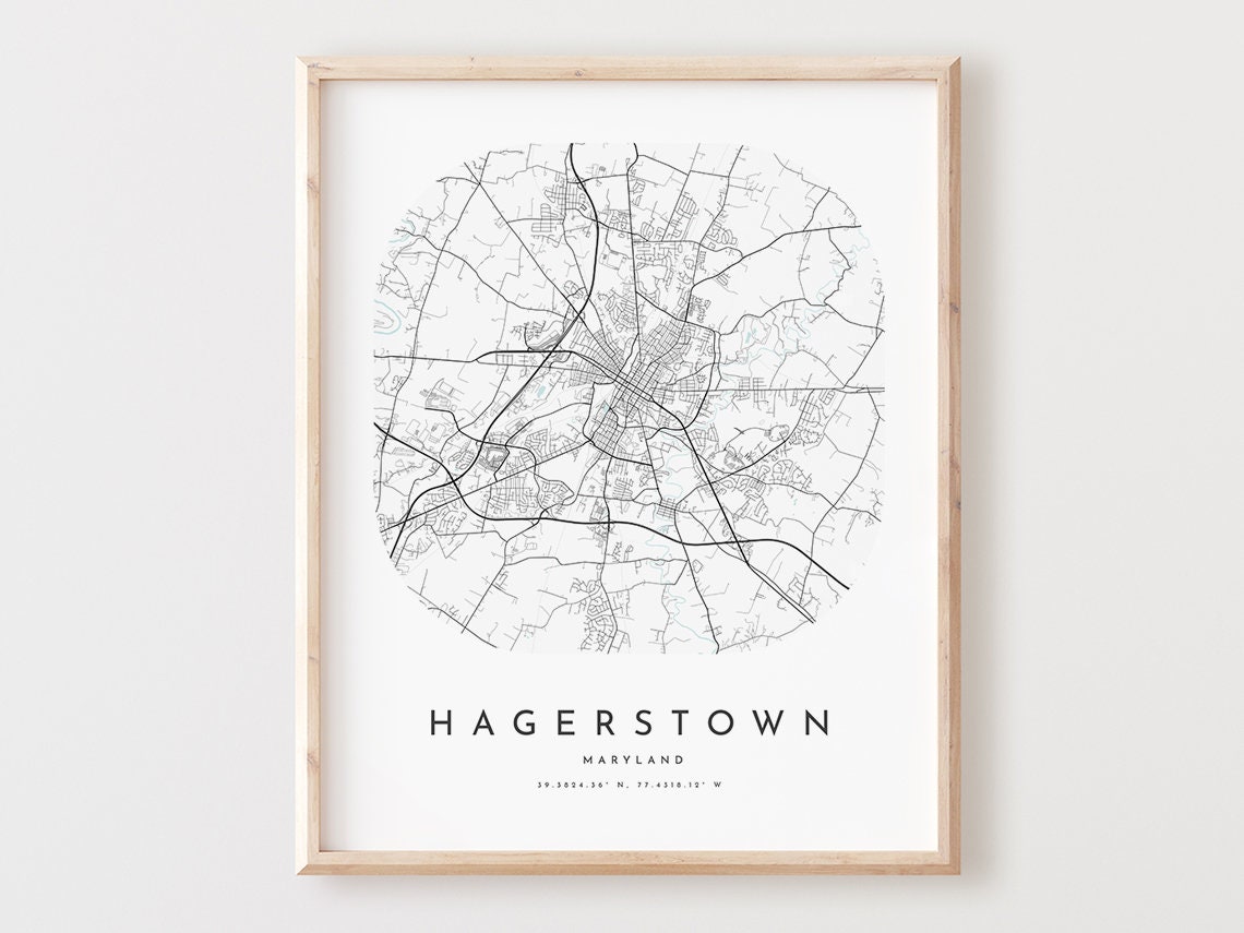 Hagerstown Map Poster Hagerstown Map Print City Wall Art Md | Etsy