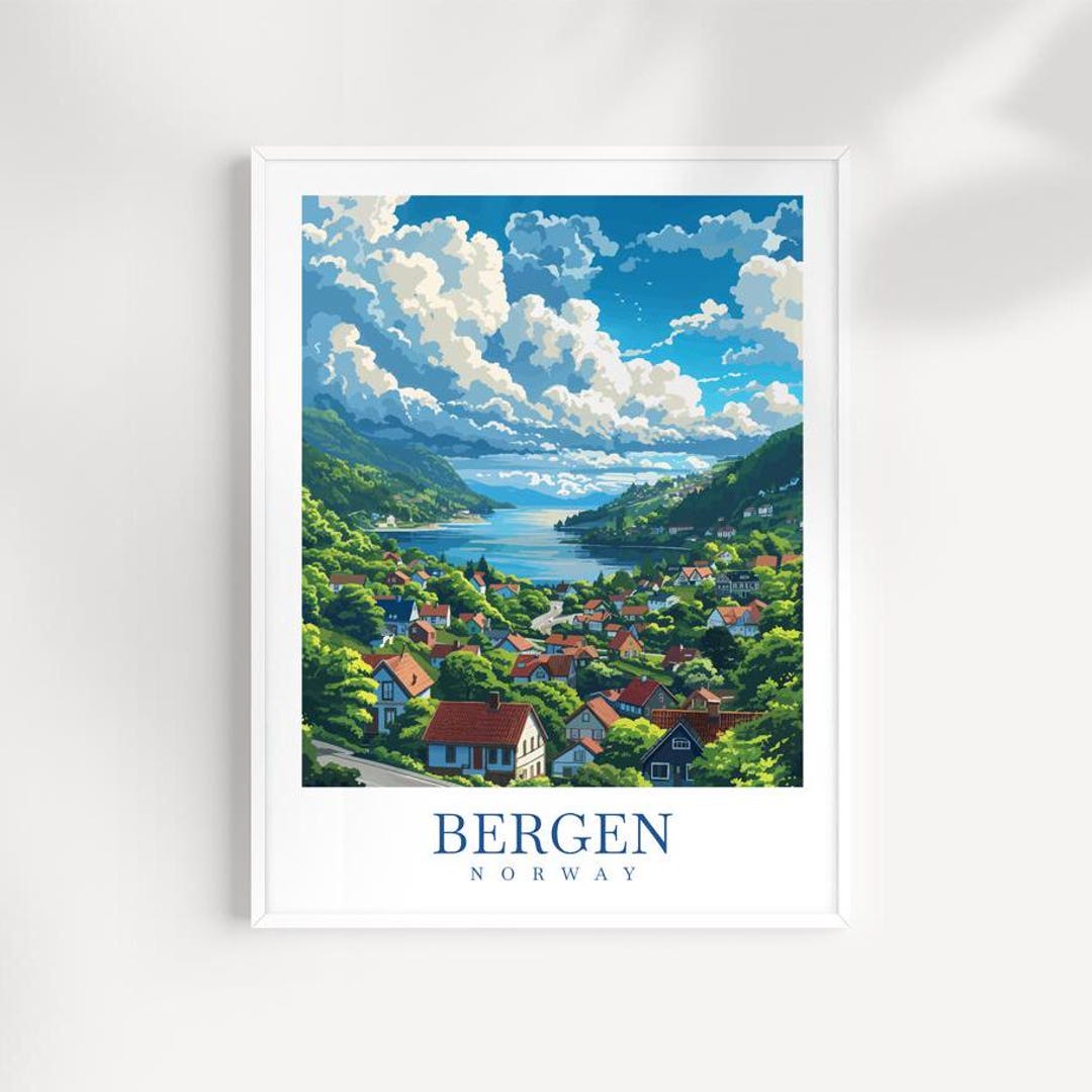 Bergen Travel Print Wall Art Norway Wall Hanging Home Décor Bergen Gift ...