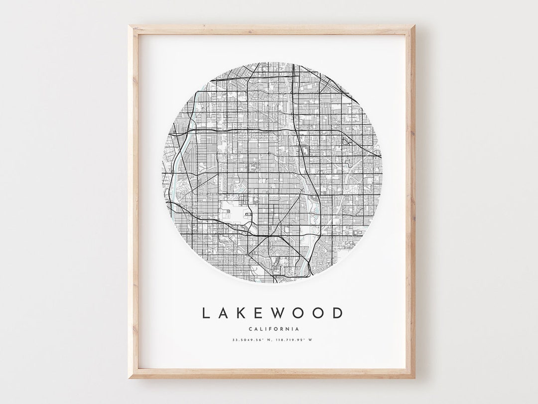 Lakewood Map Print, Lakewood Map Poster City Wall Art, Ca Road Map ...