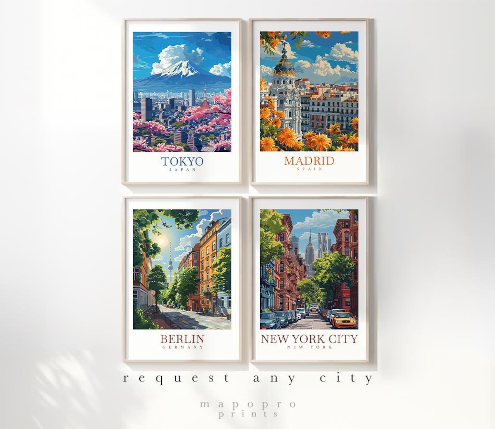 Custom Cityscape Prints Set of 4: Personalized Travel Poster Art - Etsy