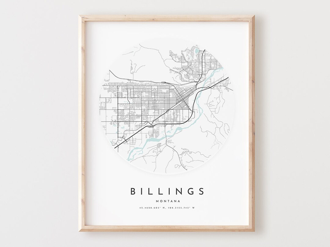 Billings Map Print, Billings Map Poster City Wall Art, Mt Road Map ...