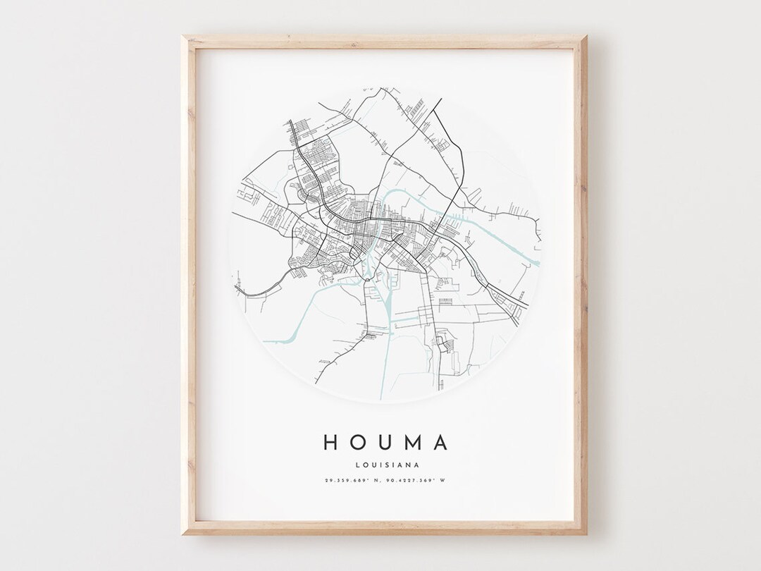 Houma Map Print, Houma Map Poster City Wall Art, La Road Map, Louisiana ...