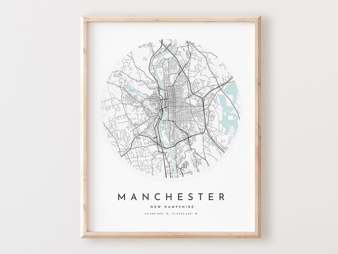 Manchester Map Print, Manchester Map Poster City Wall Art, Nh Road Map ...
