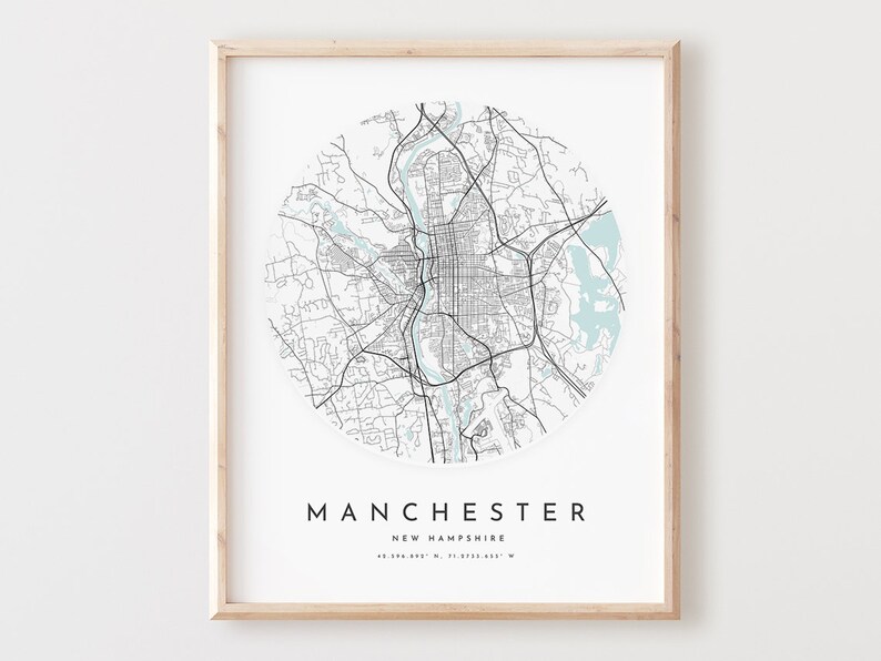 Manchester Map Print Manchester Map Poster City Wall Art Nh | Etsy