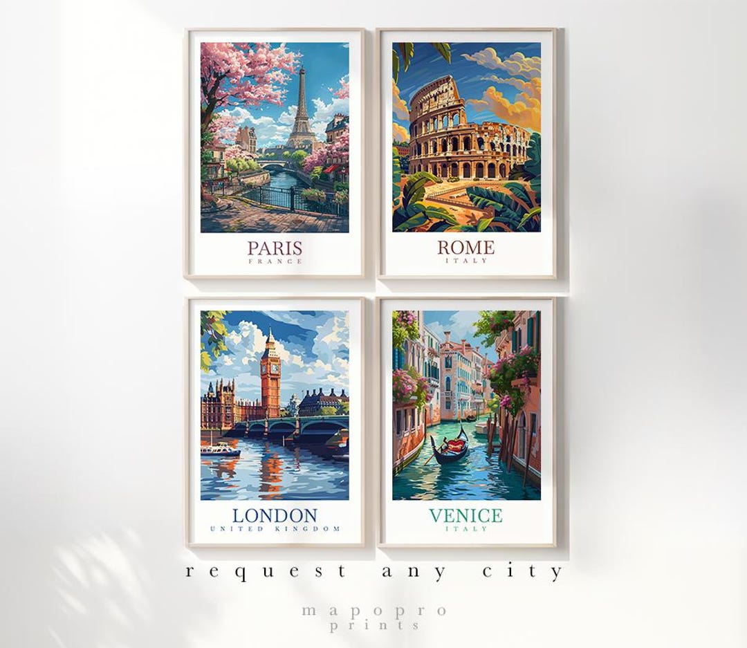 Custom Cityscape Prints Set of 4: Personalized Travel Poster Art - Etsy