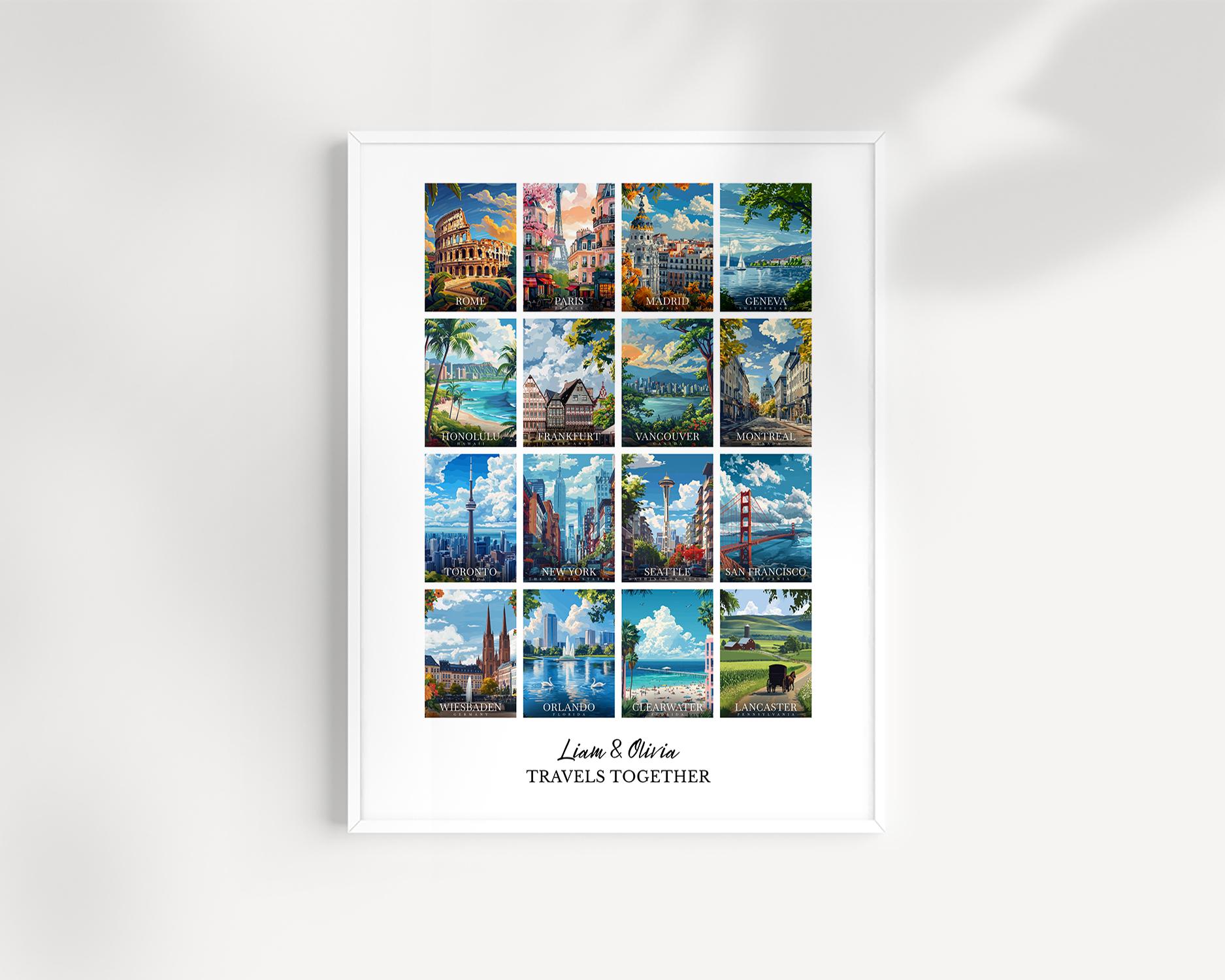 Custom Travel Collage Print, Favorite Places Gift, Personalized Poster ...
